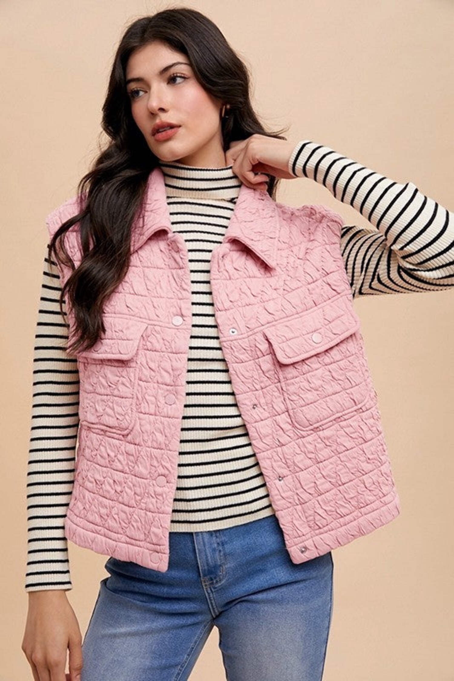 Annie Wear Texture Quilted Snap Down Vest Coat - Walmart.com