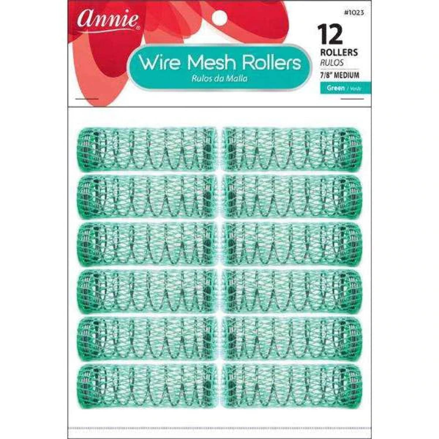 Annie Wire Mesh Rollers Medium 7/8in, 12 Count Hair Curlers, Green ...