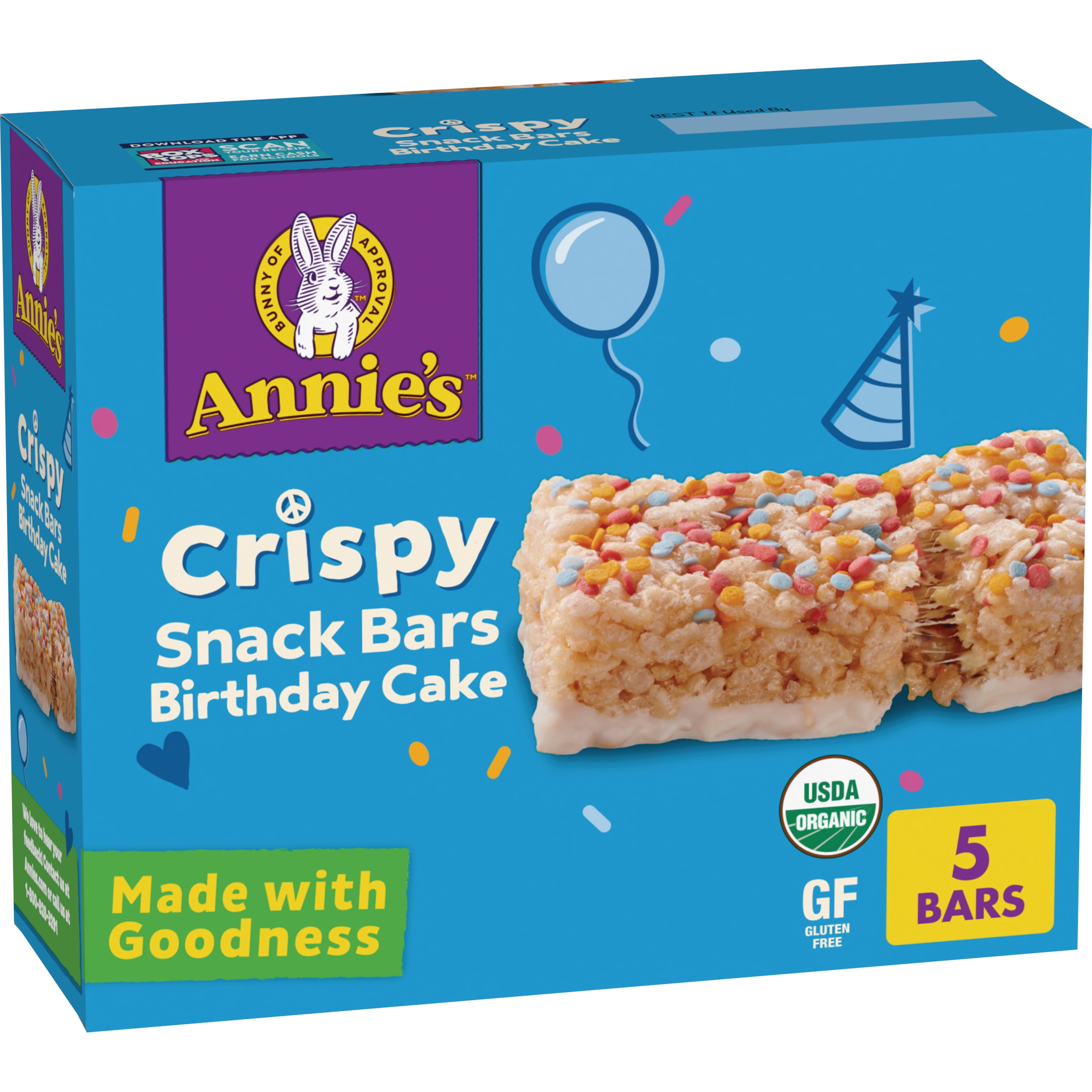Annie's Birthday Cake Crispy Snack Bars, Gluten Free, 5 Bars, 3.9 oz ...