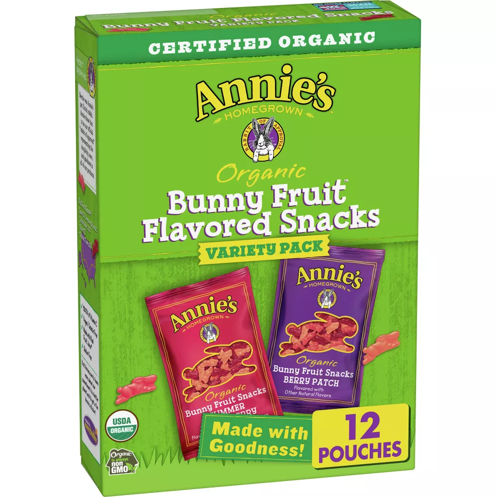 Annie's Bunny Fruit Snacks, Organic Vegan Gummies, Variety Pack, 12 ...
