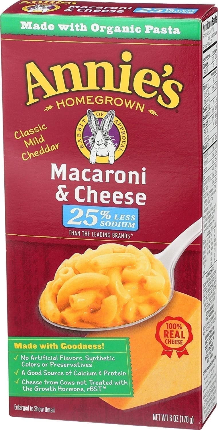 Annie's Homegrown Macaroni & Cheese Classic Mild Cheddar 6 oz Pack of 4 ...