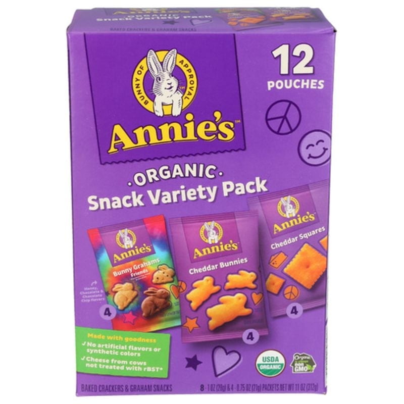 Annies Homegrown Organic Baked Crackers And Graham Variety Snack Pack 12