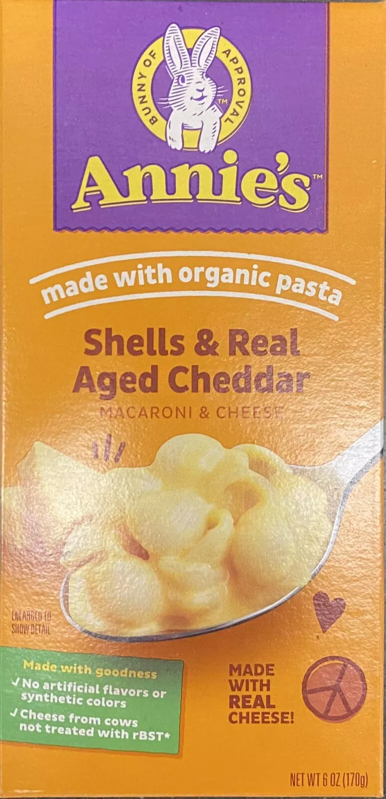 Annie's Macaroni & Cheese Shells Real Aged Cheddar With Organic Pasta 6 ...