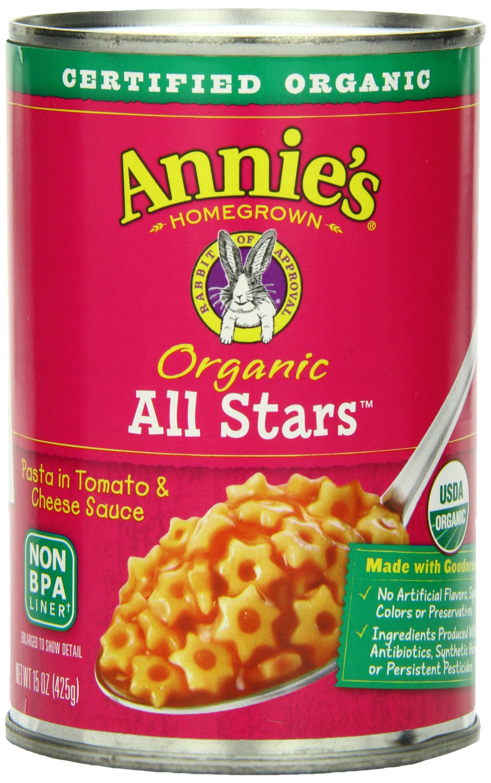 Annie's Organic All Stars Canned Pasta in Tomato & Cheese Sauce 15 oz ...