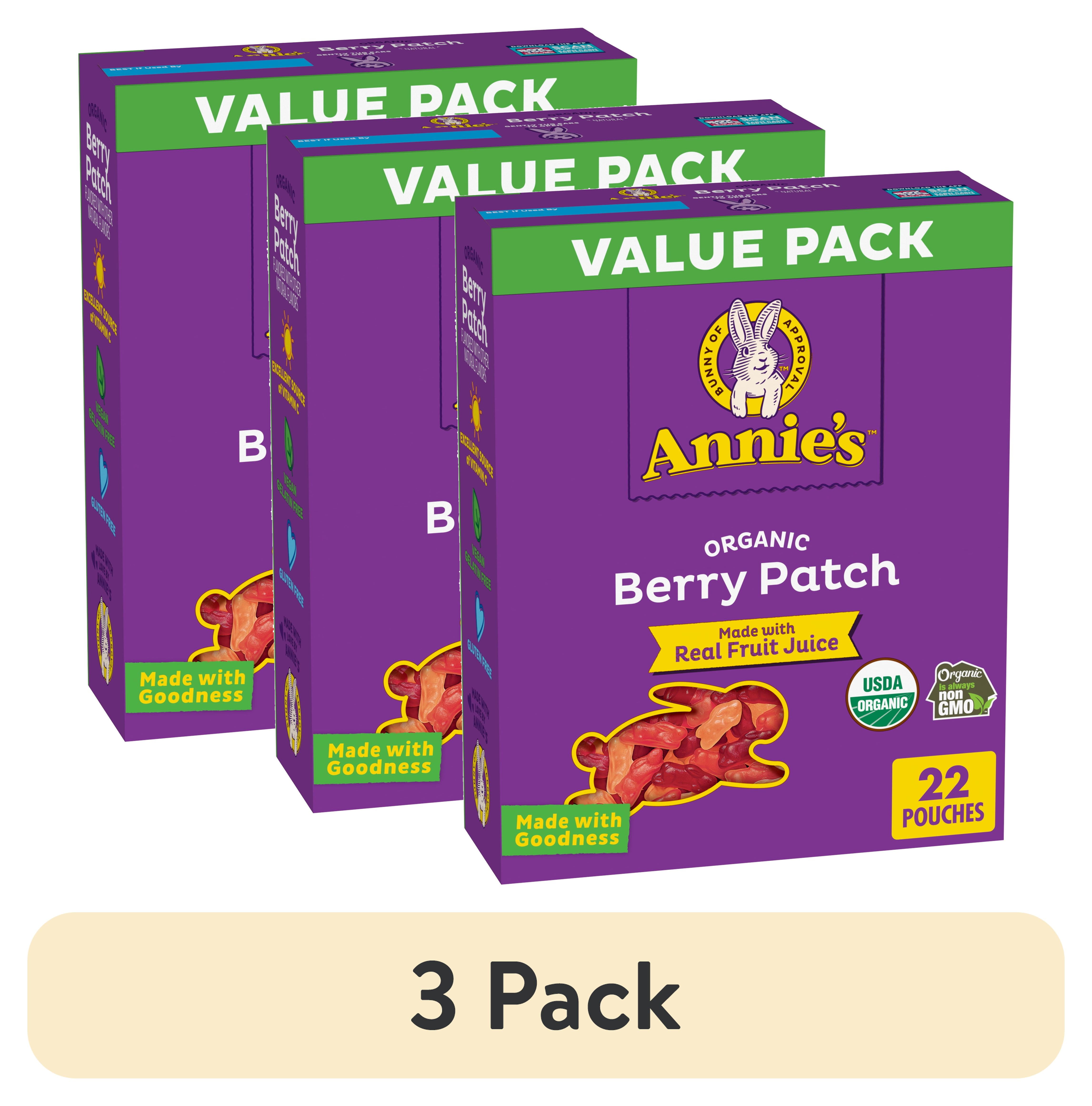 (3 pack) Annie's Organic Berry Patch Bunny Fruit Flavored Snacks, Value Pack, 22 Pouches, 15.4 ...