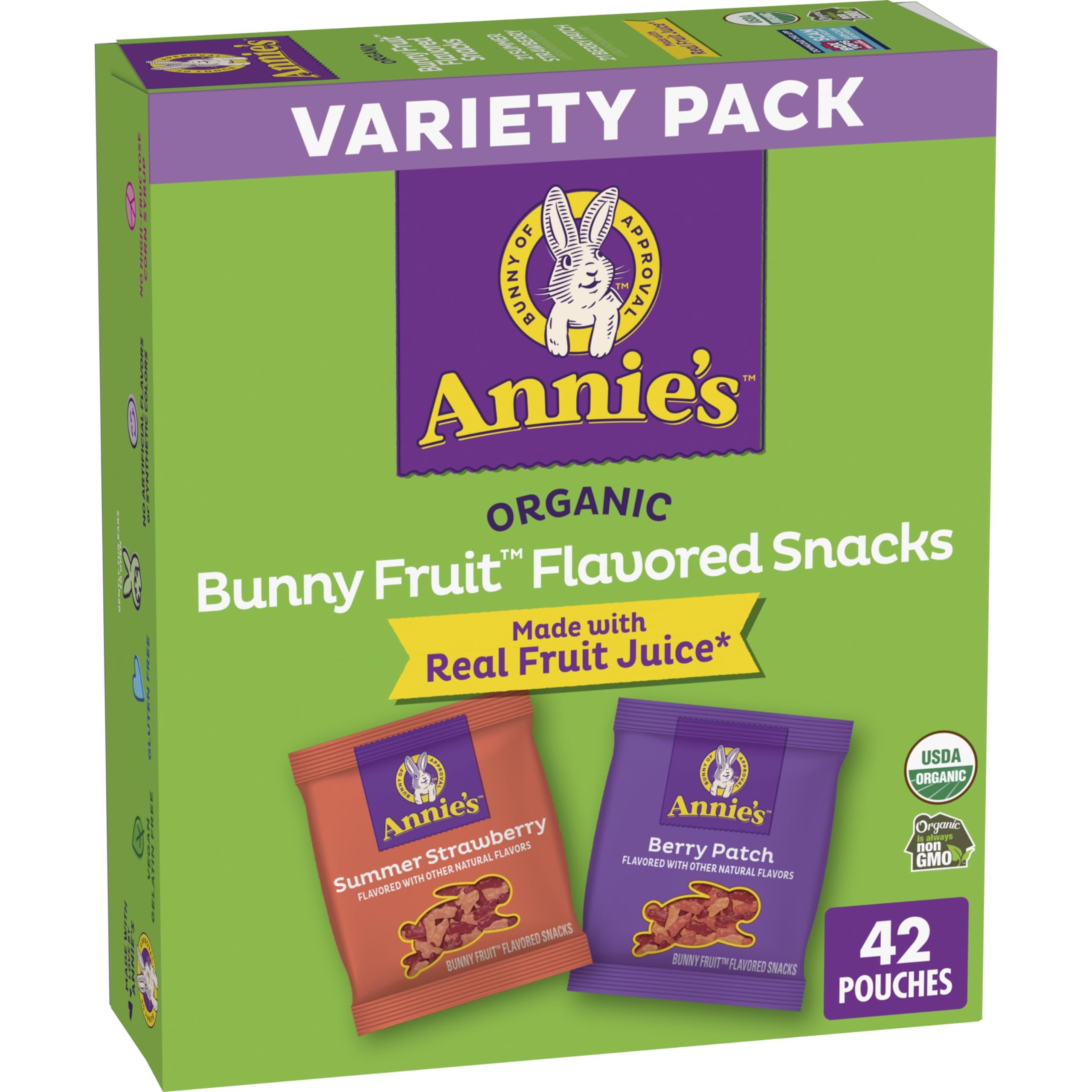 Annie's Organic Berry Patch XEF1 and Summer Strawberry Bunny Fruit Snacks Variety Pack 42 Count ...