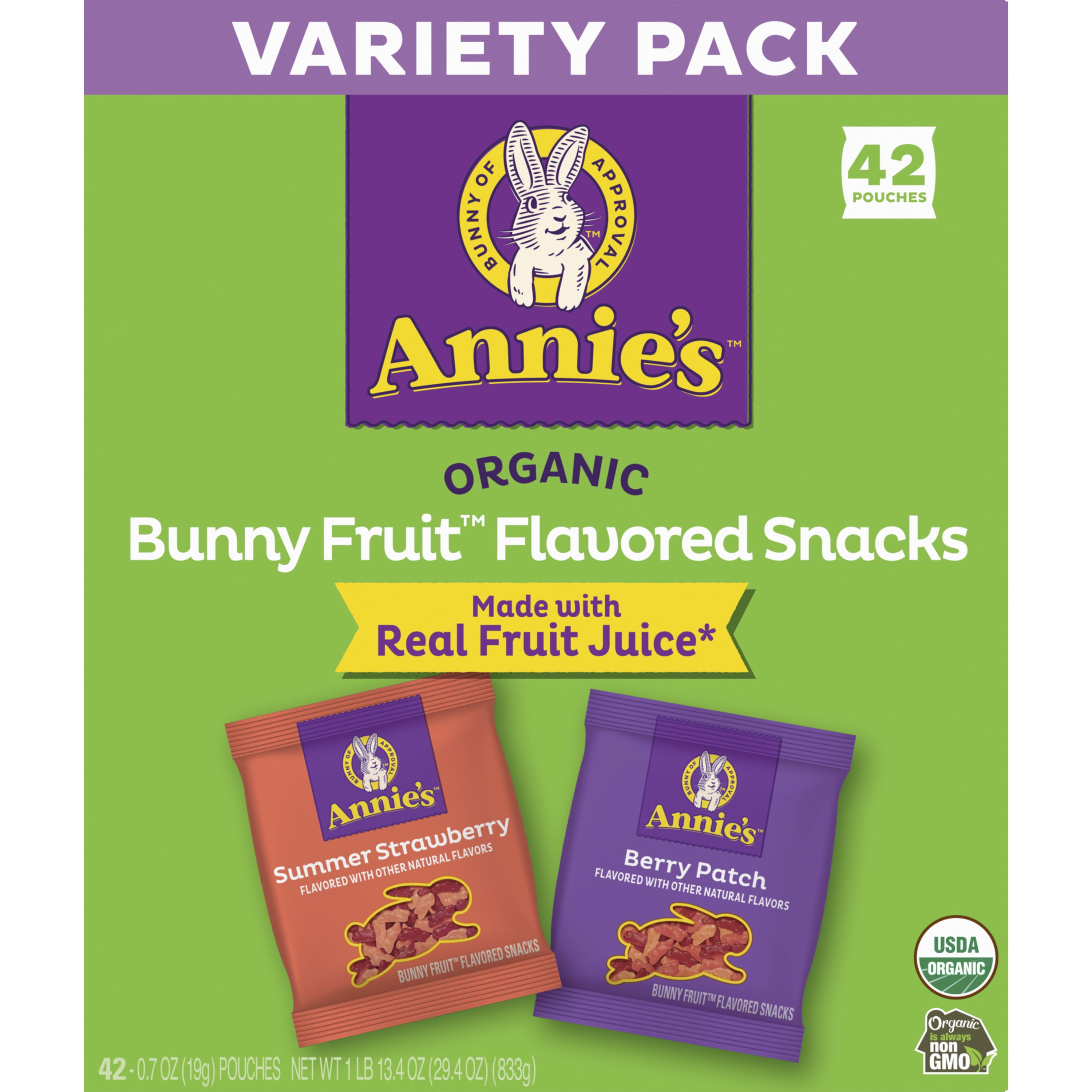 Annie's Organic Berry Patch and Summer Strawberry Bunny Fruit Snacks Variety Pack 42 Count, 29 ...