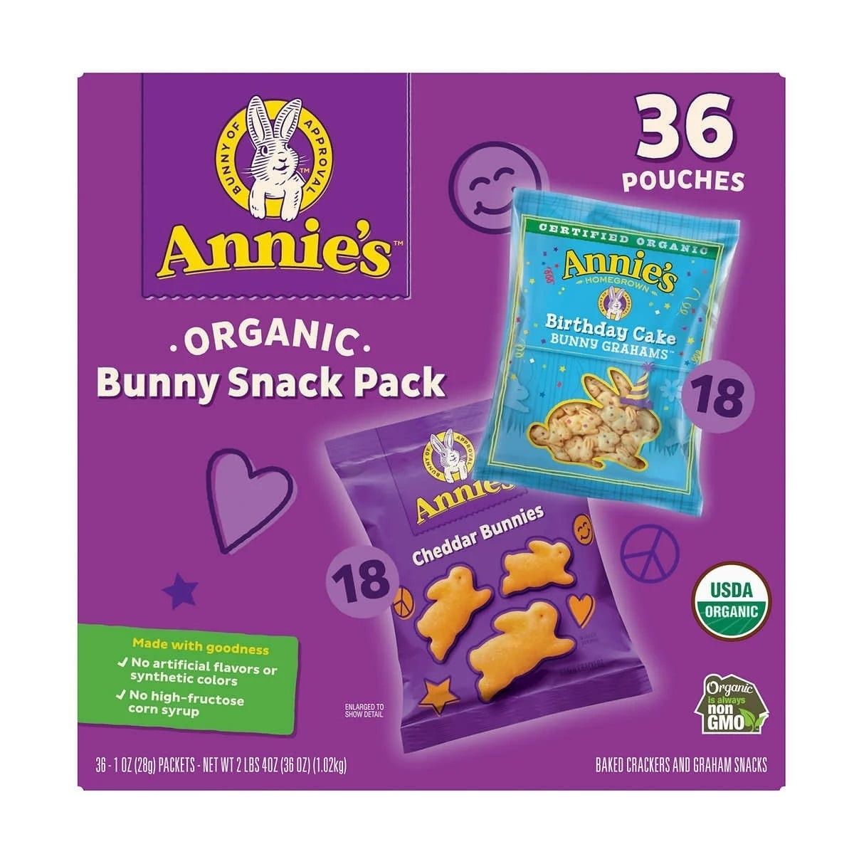 Annie's Organic Snack Pack, Bunny Grahams and Cheddar Bunnies, 36 Count ...