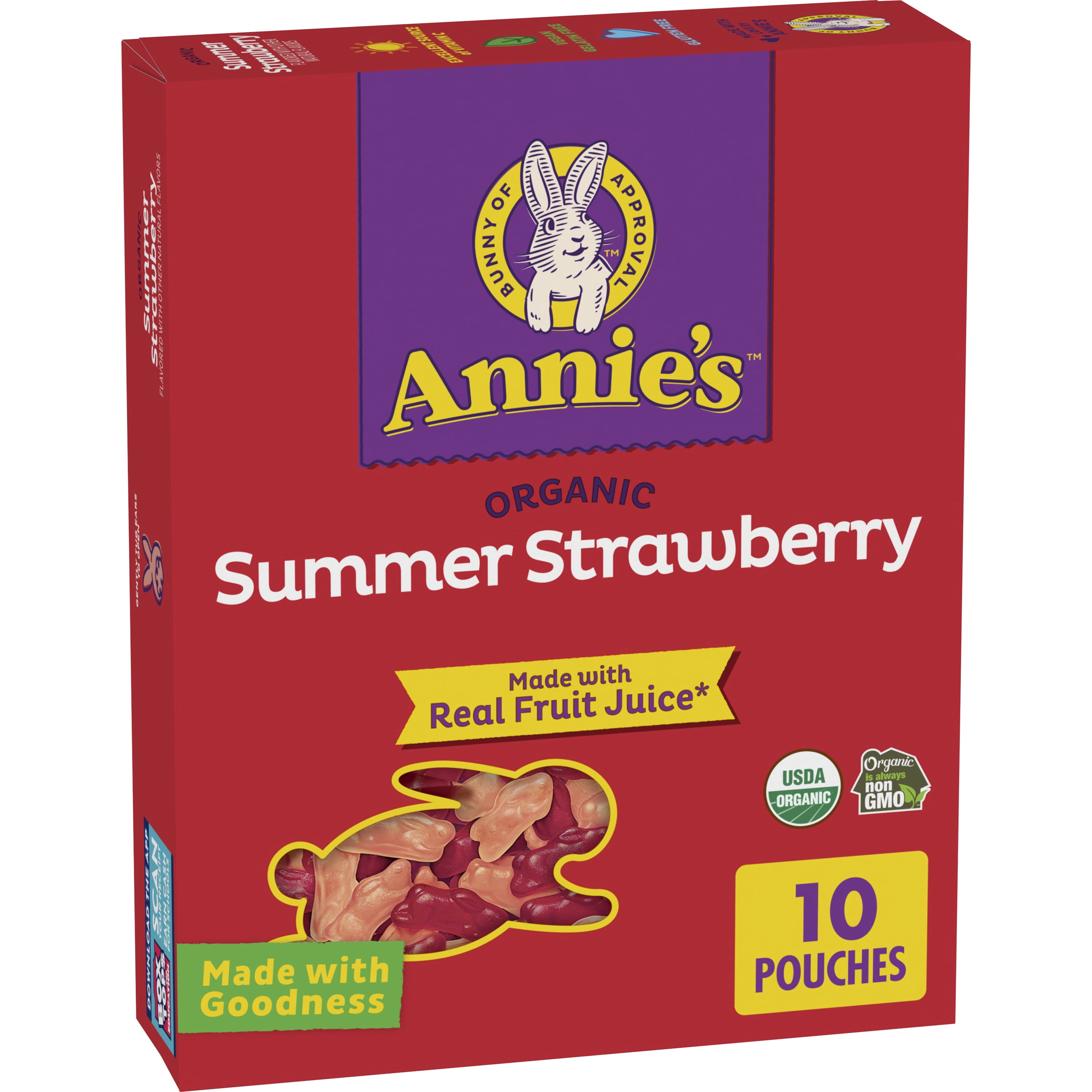 Annie's Organic Bunny Fruit Flavored Snacks, Summer Strawberry, 10 Pouches, 7 oz - Walmart.com