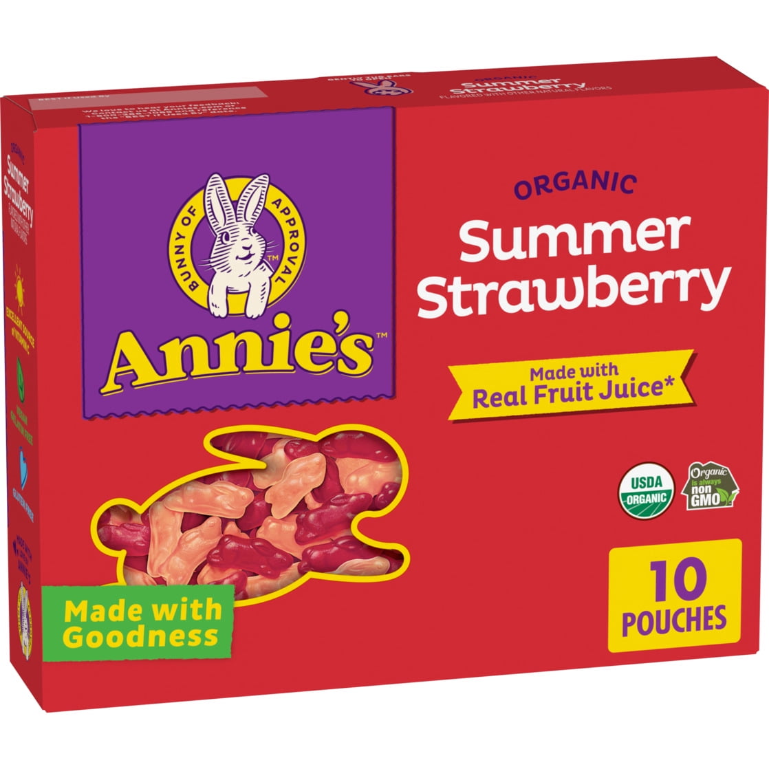 Annie's Organic Bunny Fruit Snacks, Strawberry, 10 Pouches, 7 oz ...