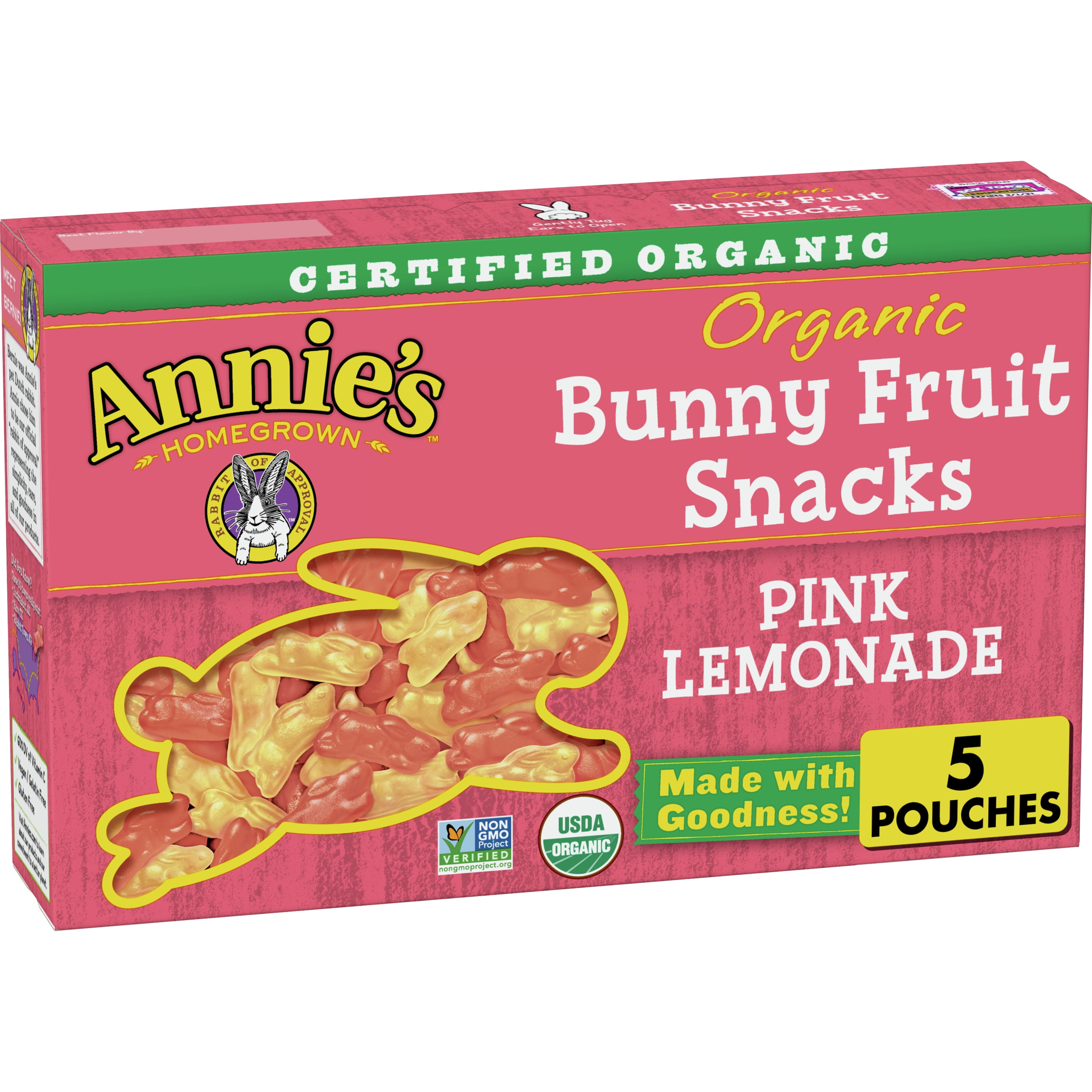 Annie's Organic Bunny Fruit Snacks, Pink Lemonade, 5 Pouches, 0.8 oz ...