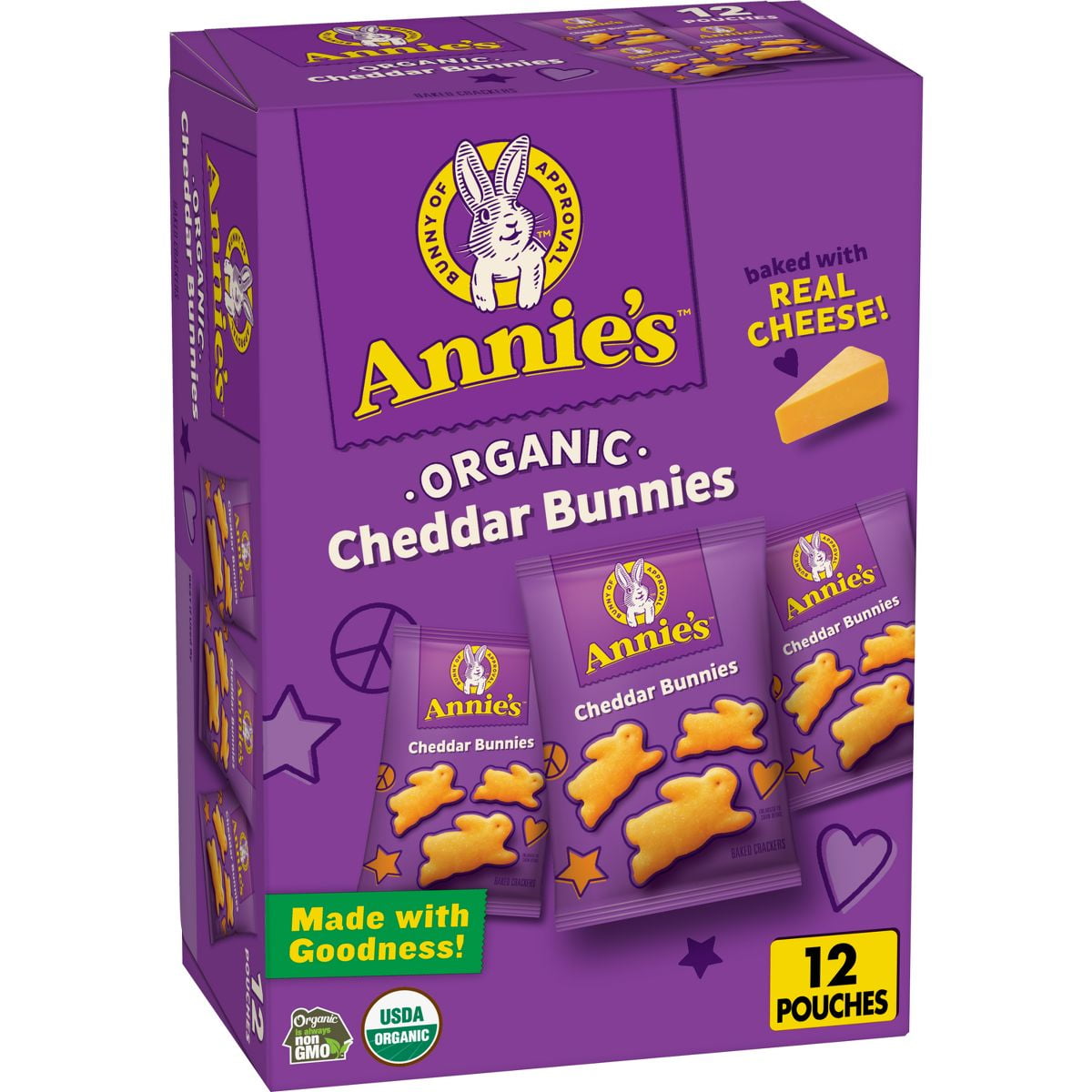 Annie's Organic Cheddar Bunnies, Baked Snack Crackers, 12oz, Kids ...