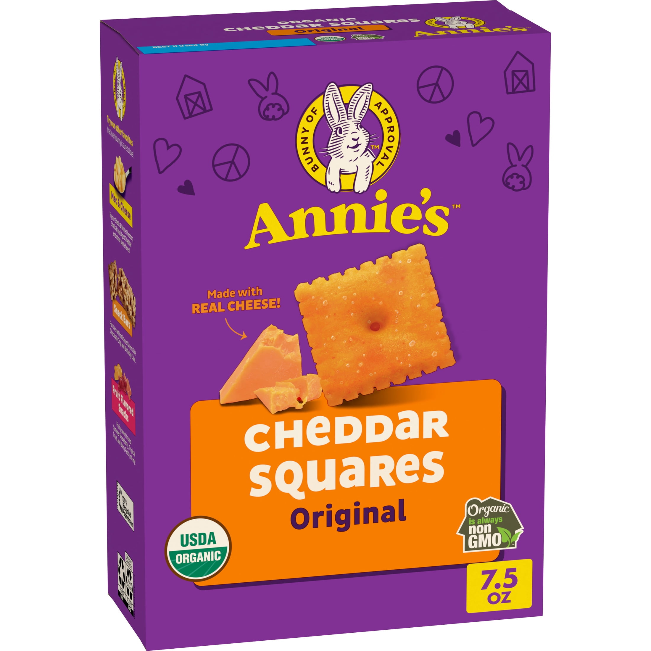 Annie's, Organic Cheddar Squares, 7.5 oz, Baked Cheddar Snacks ...