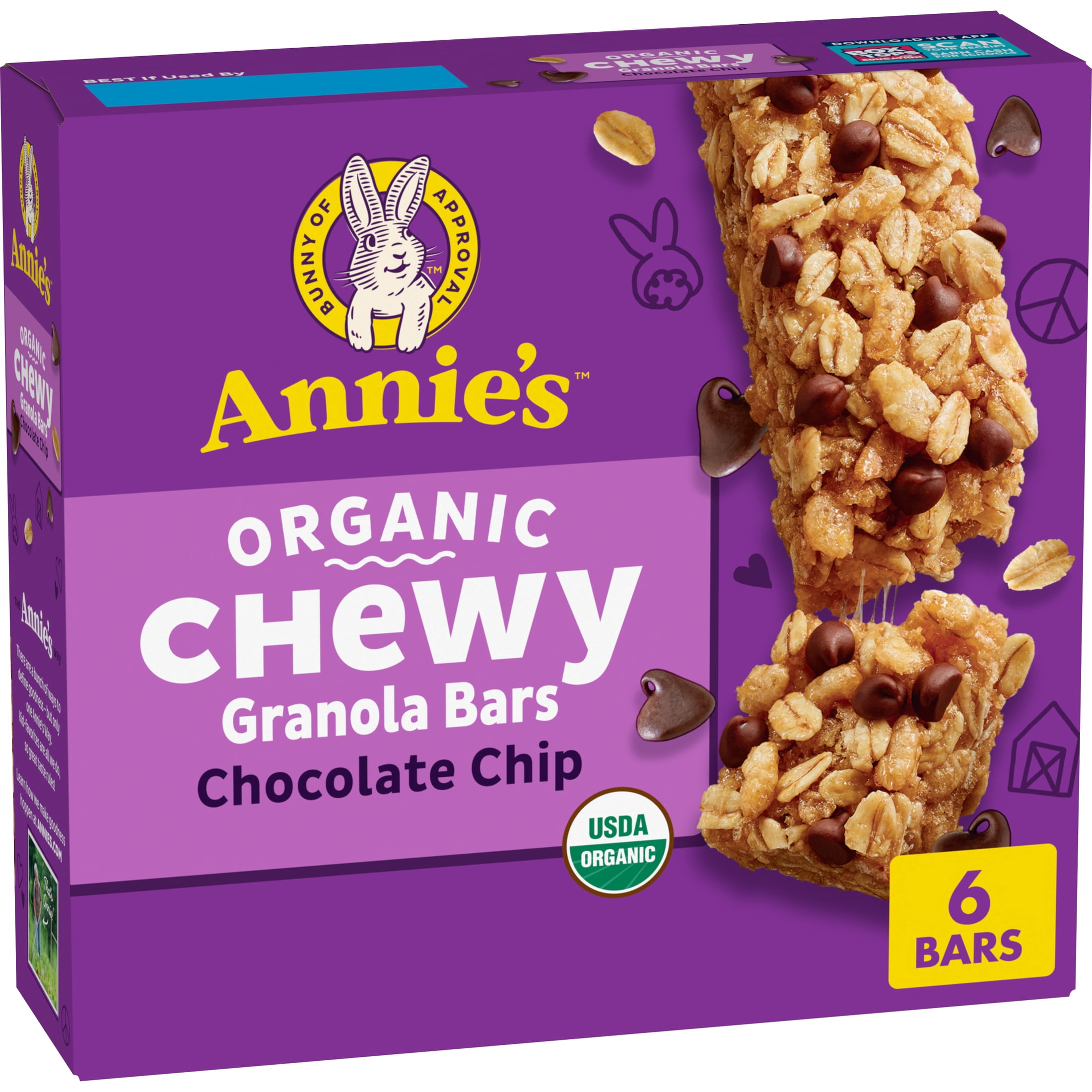 Annie's Organic Chewy Granola Bars with Chocolate Chip, 6 Bars, 5.34 oz ...
