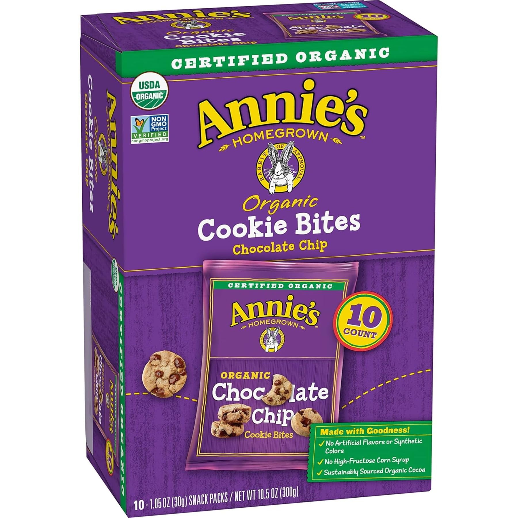 Annie's Organic Chocolate Chip HHA1 Cookie Bites, 10 Packets, 10.5 oz ...