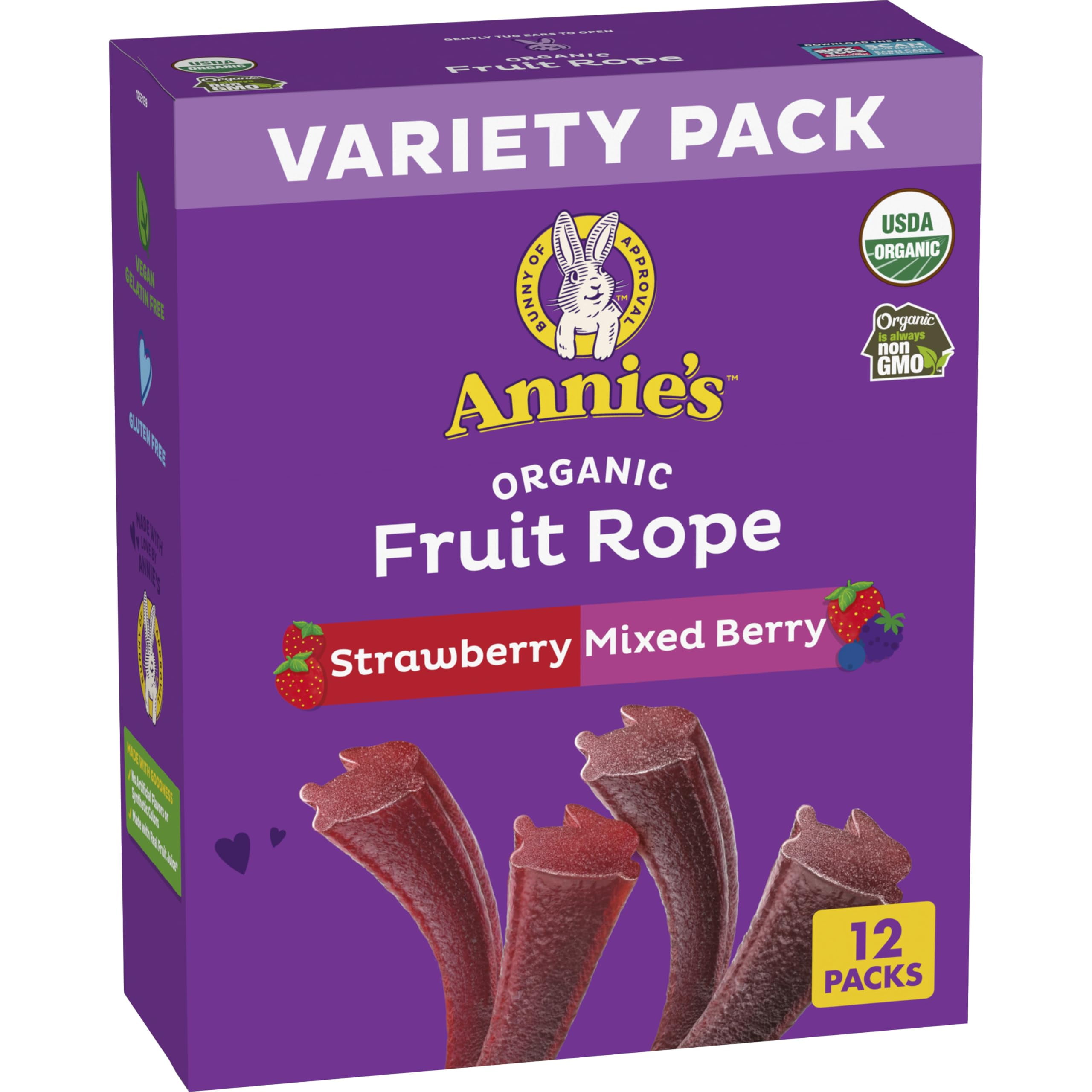 Annie's Organic Fruit Rope OIF8 Variety Pack, Strawberry and Mixed ...