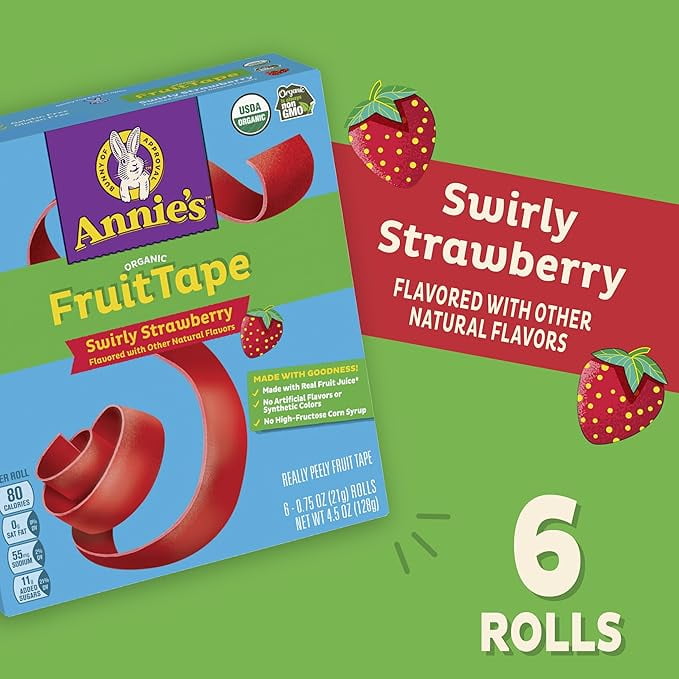 Annie's Organic Fruit Tape, Swirly Strawberry, Non-GMO and Organic ...