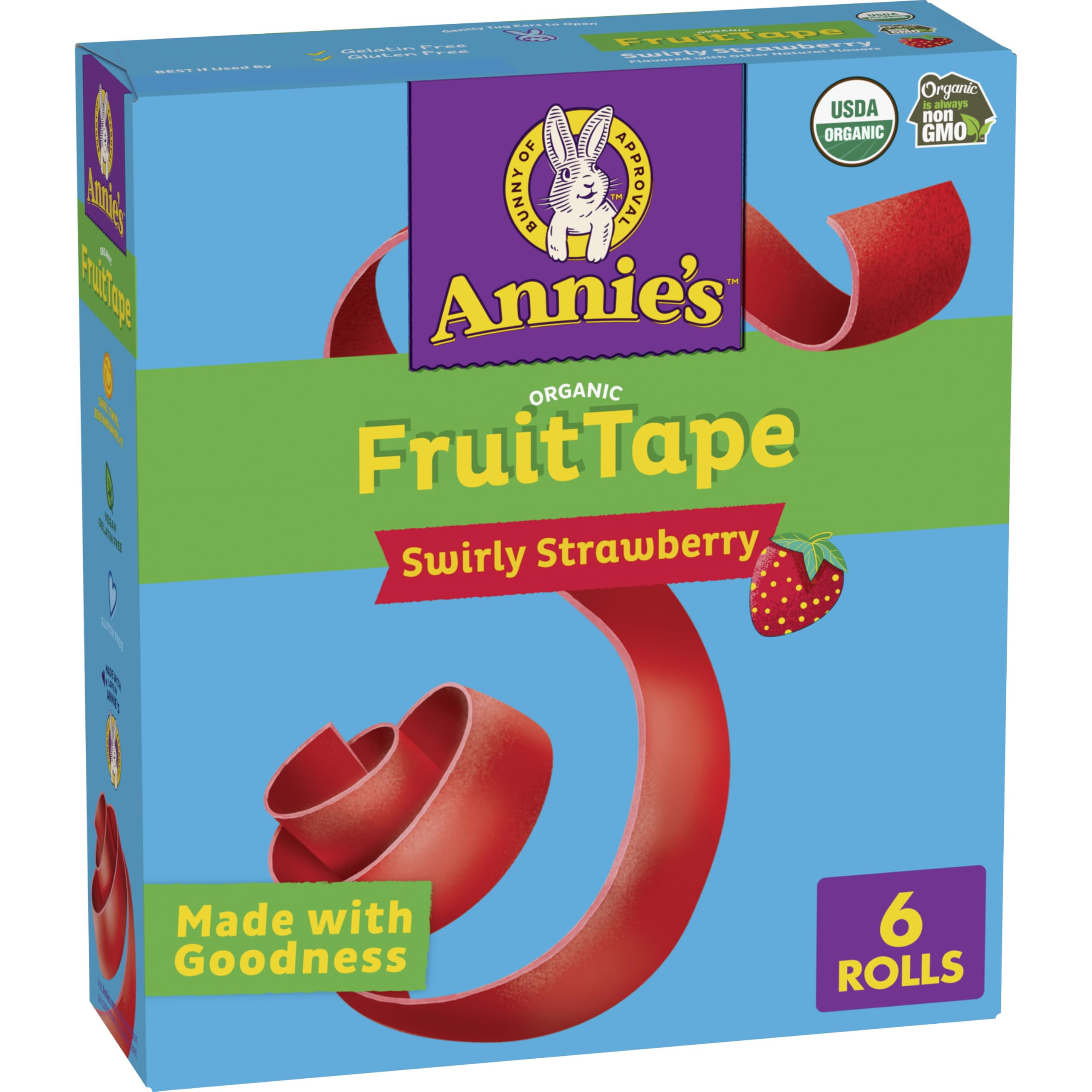 Annie's Organic Fruit Tape, Swirly Strawberry, Non-GMO and Organic ...