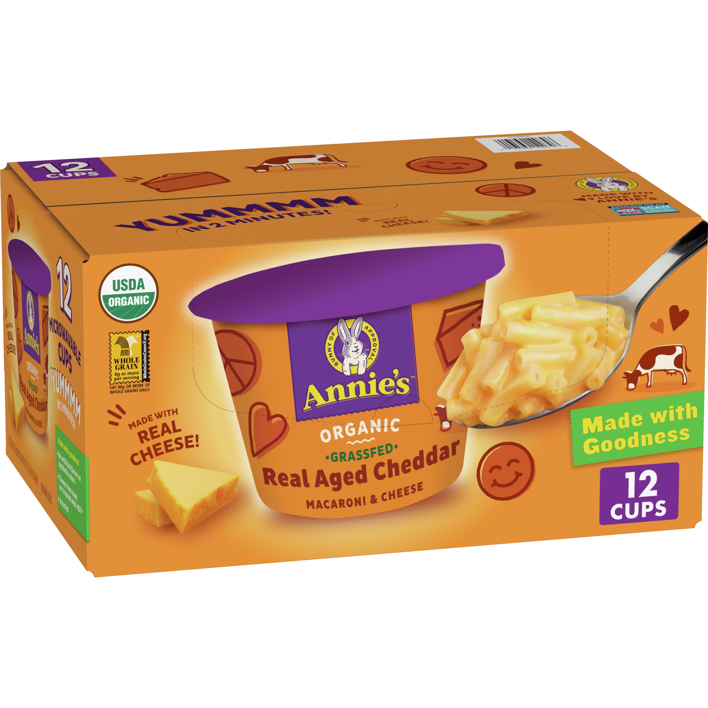 Annie's Organic Grassfed Macaroni and Cheese, Real Aged Cheddar, 12 ...