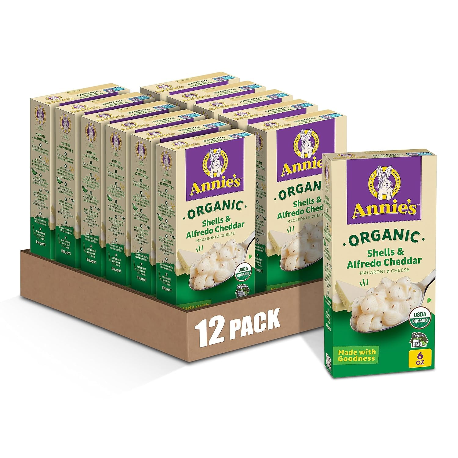 Annie's Organic Macaroni and Alfredo Cheese Dinner, Shells & Cheddar, 6 ...