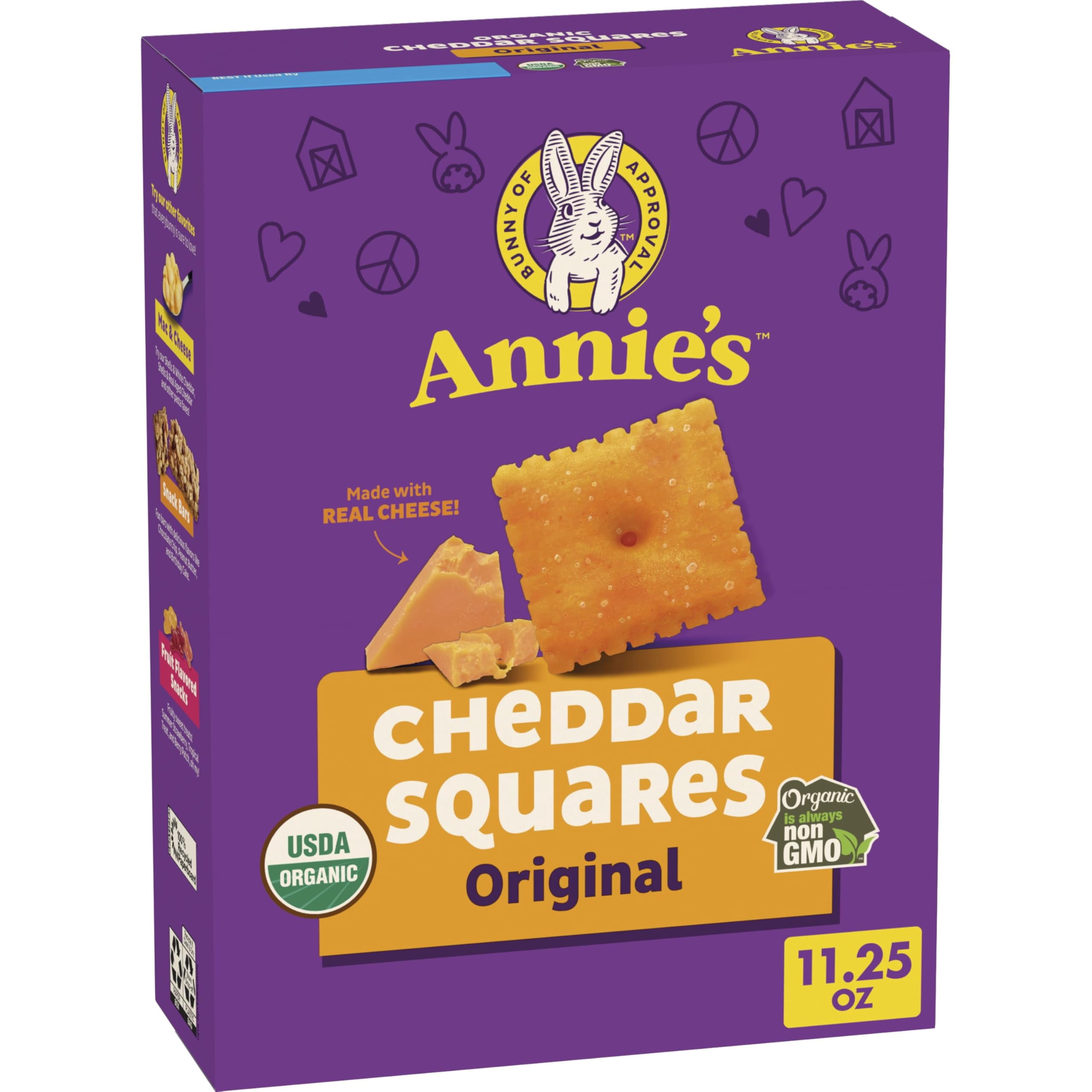 Annie's Organic Original Cheddar Squares Baked COC1Snack Crackers, Made ...