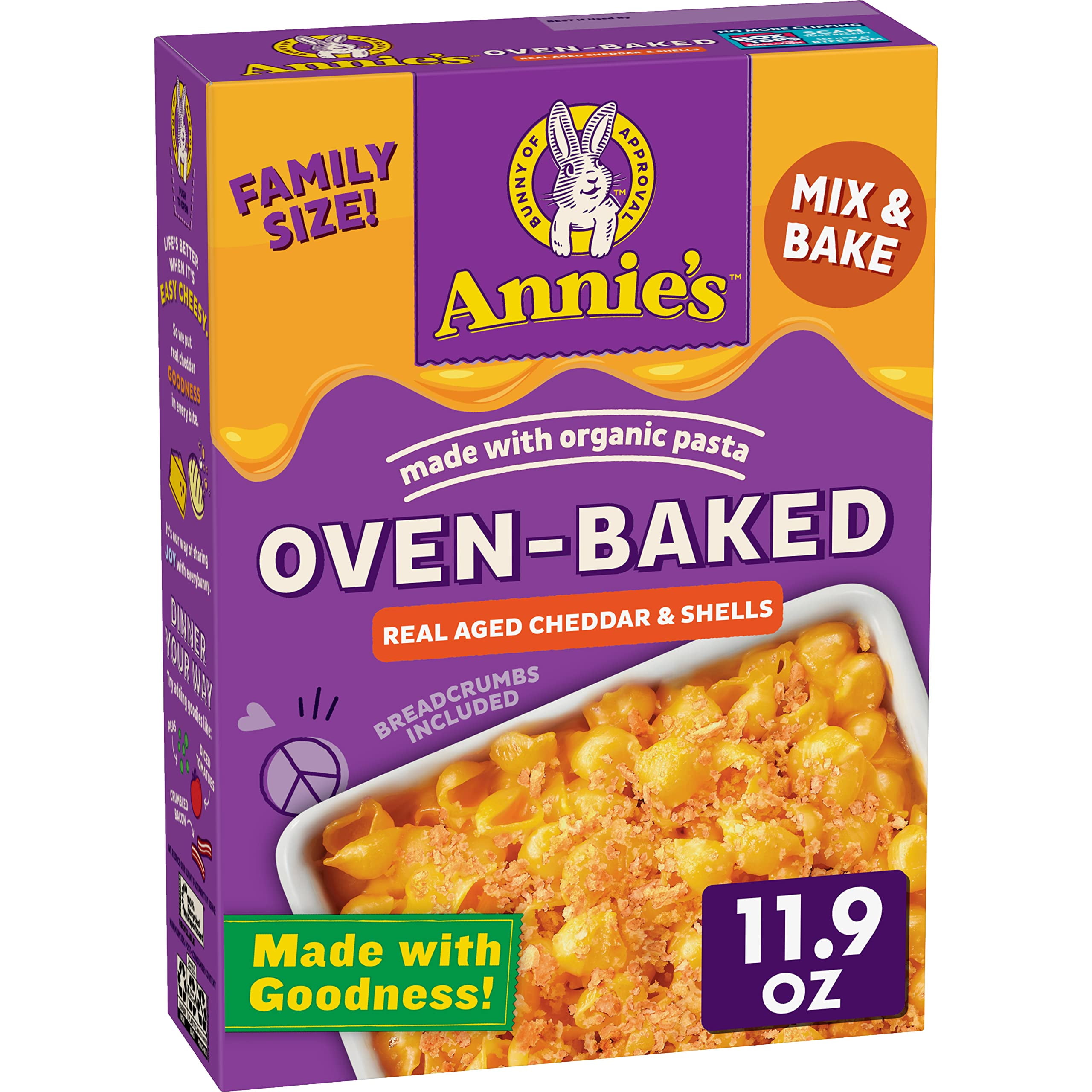 Annie's Oven-Baked Macaroni and CM31 Cheese Dinner, Real Aged Cheddar & Shells, Family Size, 11. ...