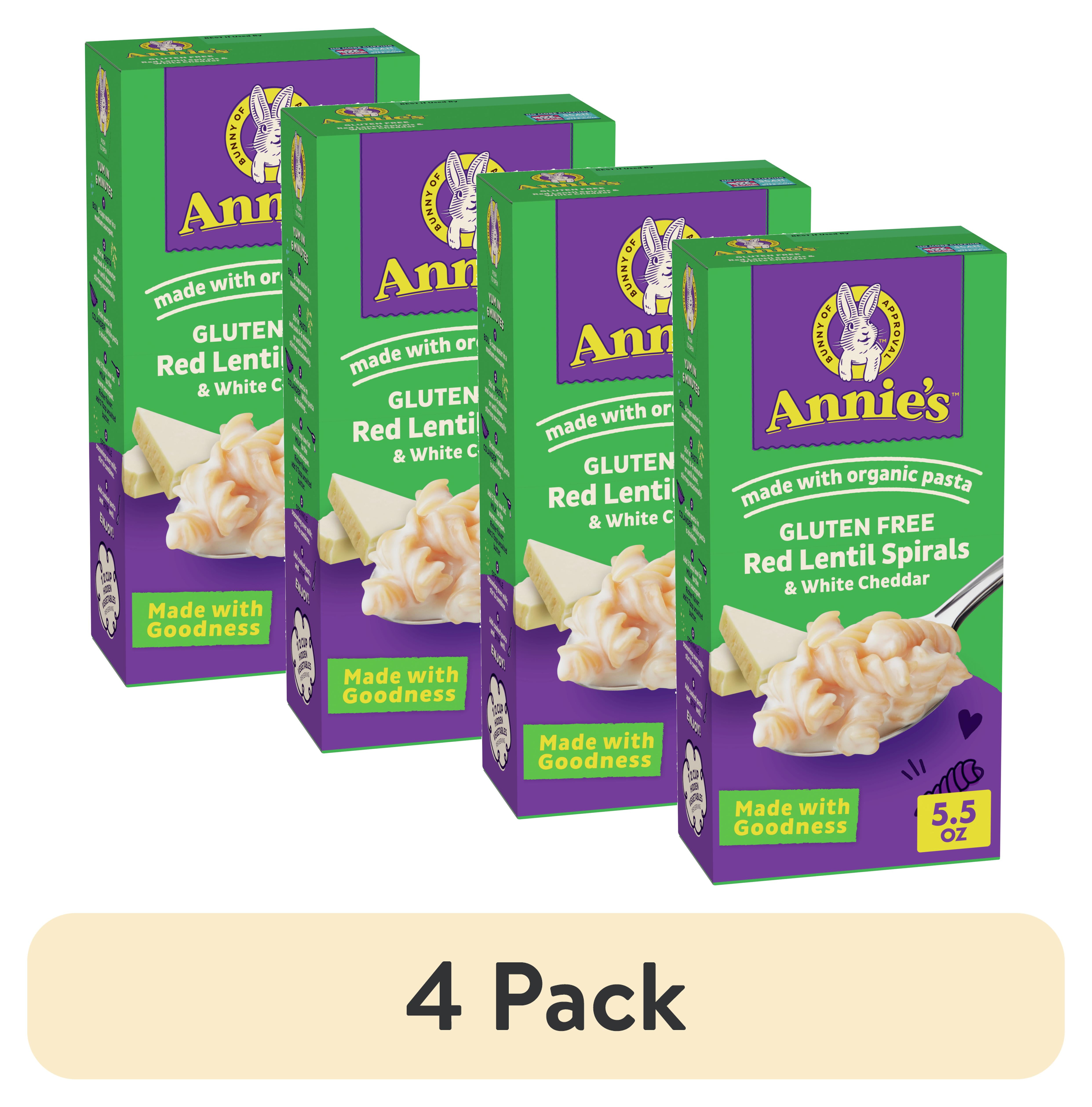 (4 pack) Annie's Red Lentil Spirals and White Cheddar, Gluten Free, 5.5 ...