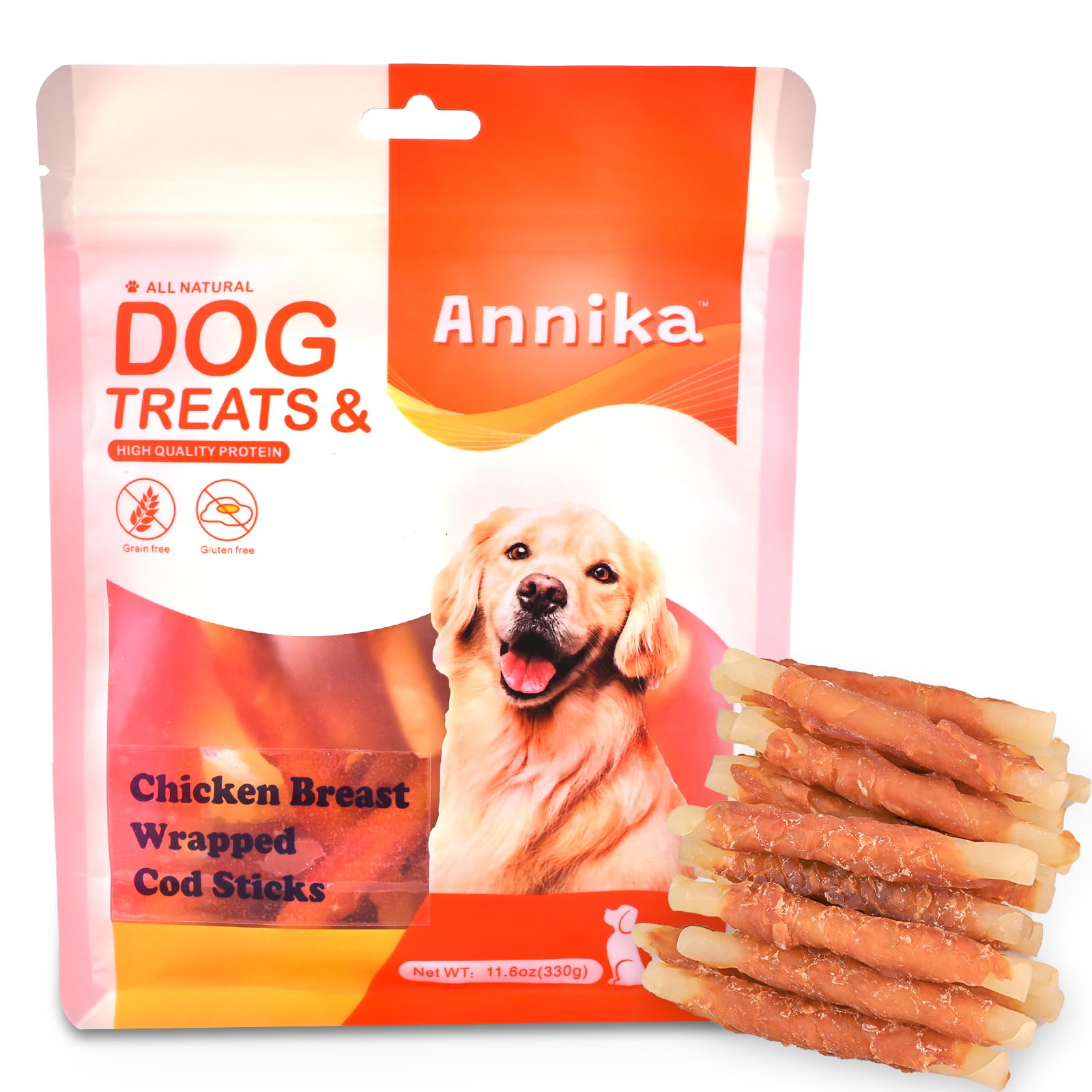 Annika Dog Treats Chicken YPF5 Wrapped Cod Sticks, All Natural Healthy ...