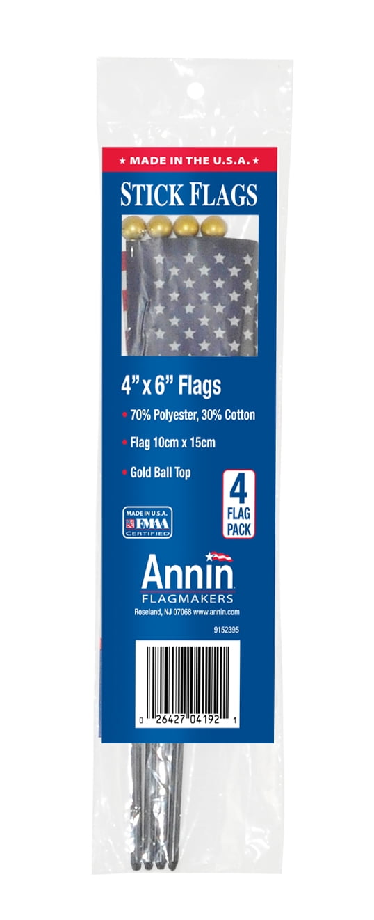 Annin Flagmakers 4" x 6" US Stick Flags 4 Pack - Walmart.com