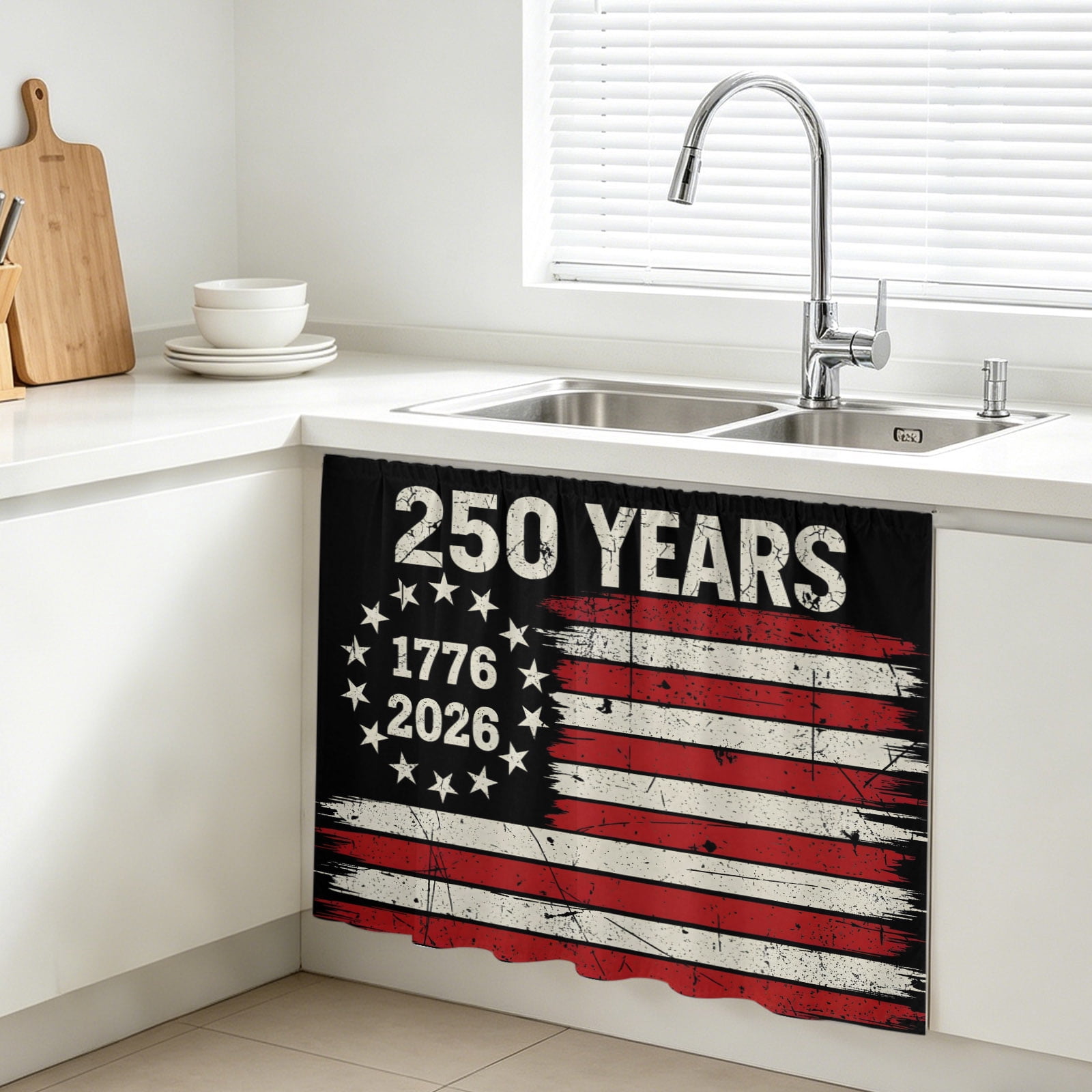 Anniversary America Flag Cabinet Curtains for Kitchen 10"W x 11"L ...