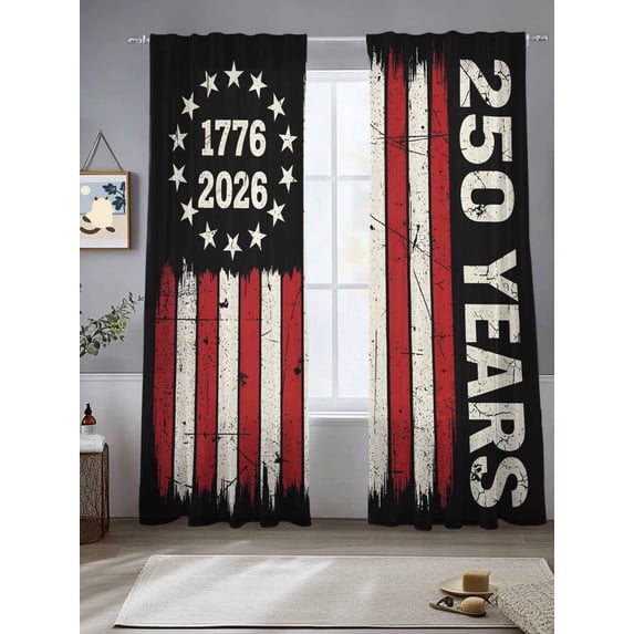 Anniversary America Flag Sheer Curtains 2 Panels Set, Independence Day ...