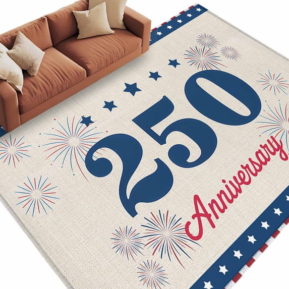 Anniversary Area Rug 5x7 Washable Rug Non Slip America Blue Red Stars ...