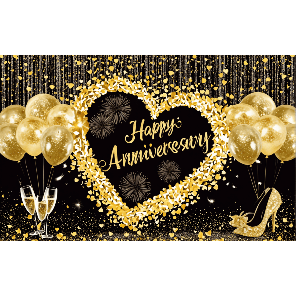 Anniversary Backdrop Black Gold Glitter Love Heart Fireworks Background Banner Romantic Lovers ...