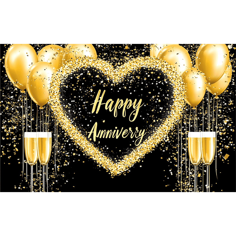 Anniversary Backdrop Black Gold Glitter Love Heart Fireworks Background Banner Romantic Lovers ...