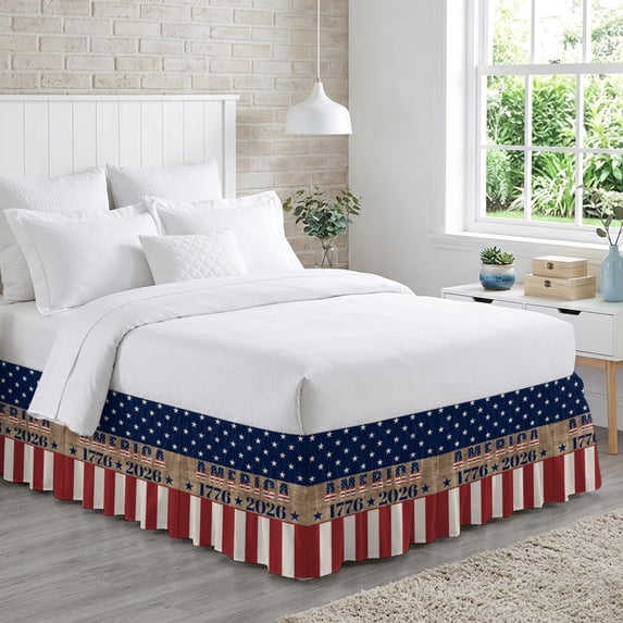 Anniversary Bed Skirt California King Size 16 Inch Drop, USA Flag Red ...