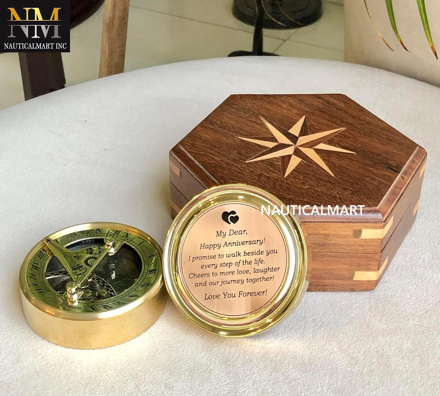 Anniversary Brass Sundial Compass with Special Engraved Greeting ...