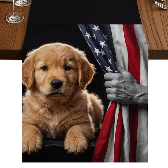 Anniversary Burlap Cotton Table Runner 13x108 Inches Long, Puppy Dog ...