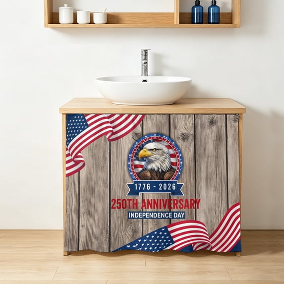 Anniversary Cabinet Curtains 11" W x 13" L, Patriot Eagle USA Flag ...