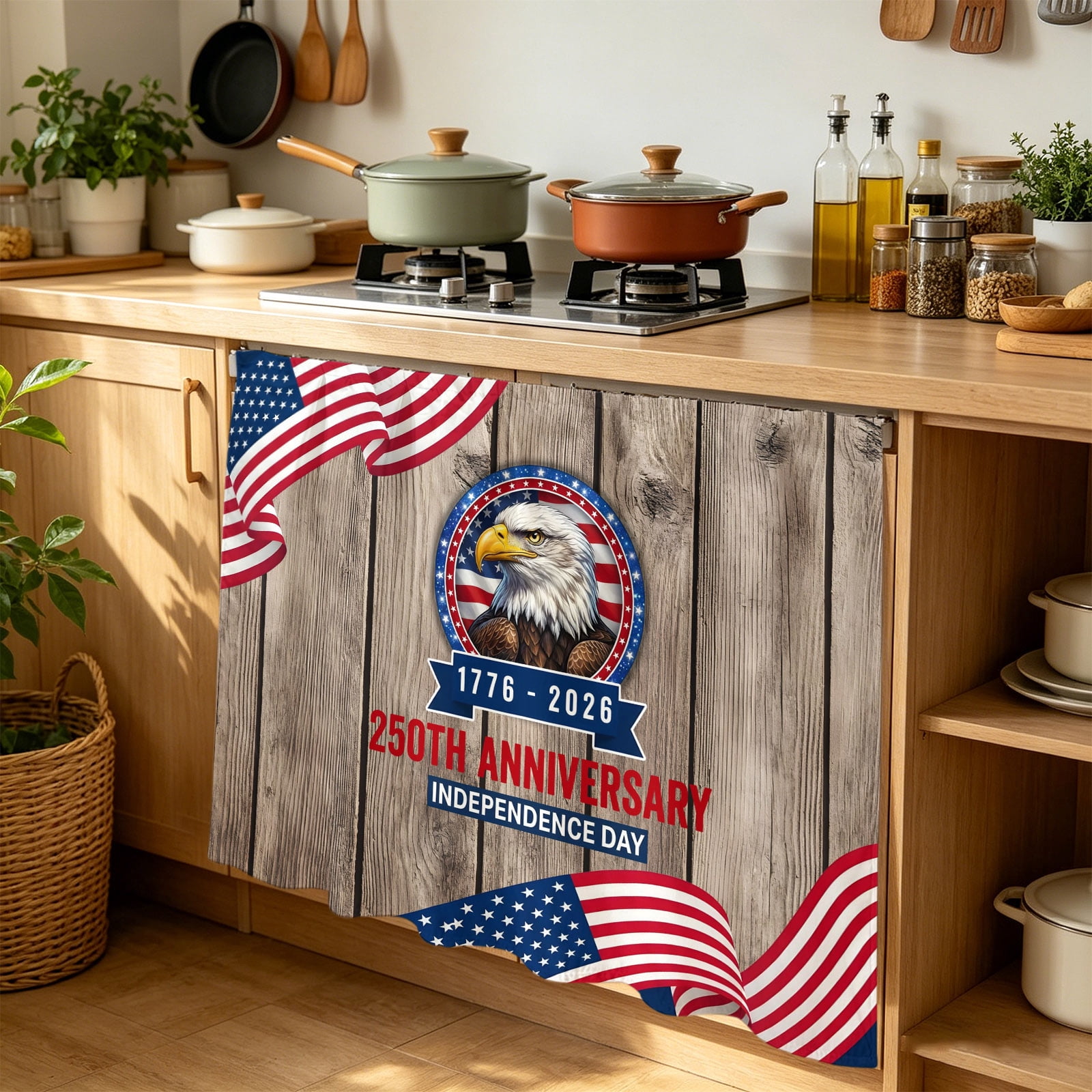Anniversary Cabinet Curtains for Kitchen 35"W x 35"L, Patriot Eagle USA ...