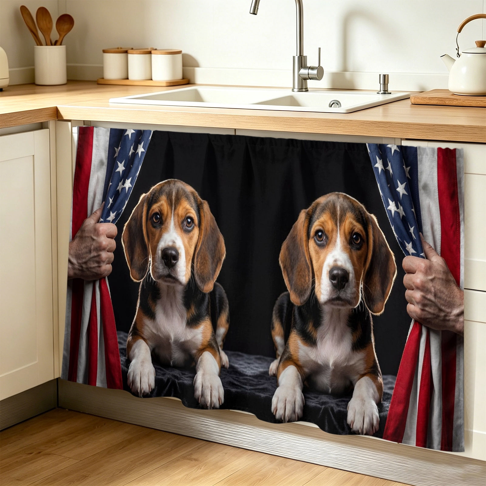 Anniversary Cabinet Curtains for Shelves, Patriotic America Flag Beagle ...