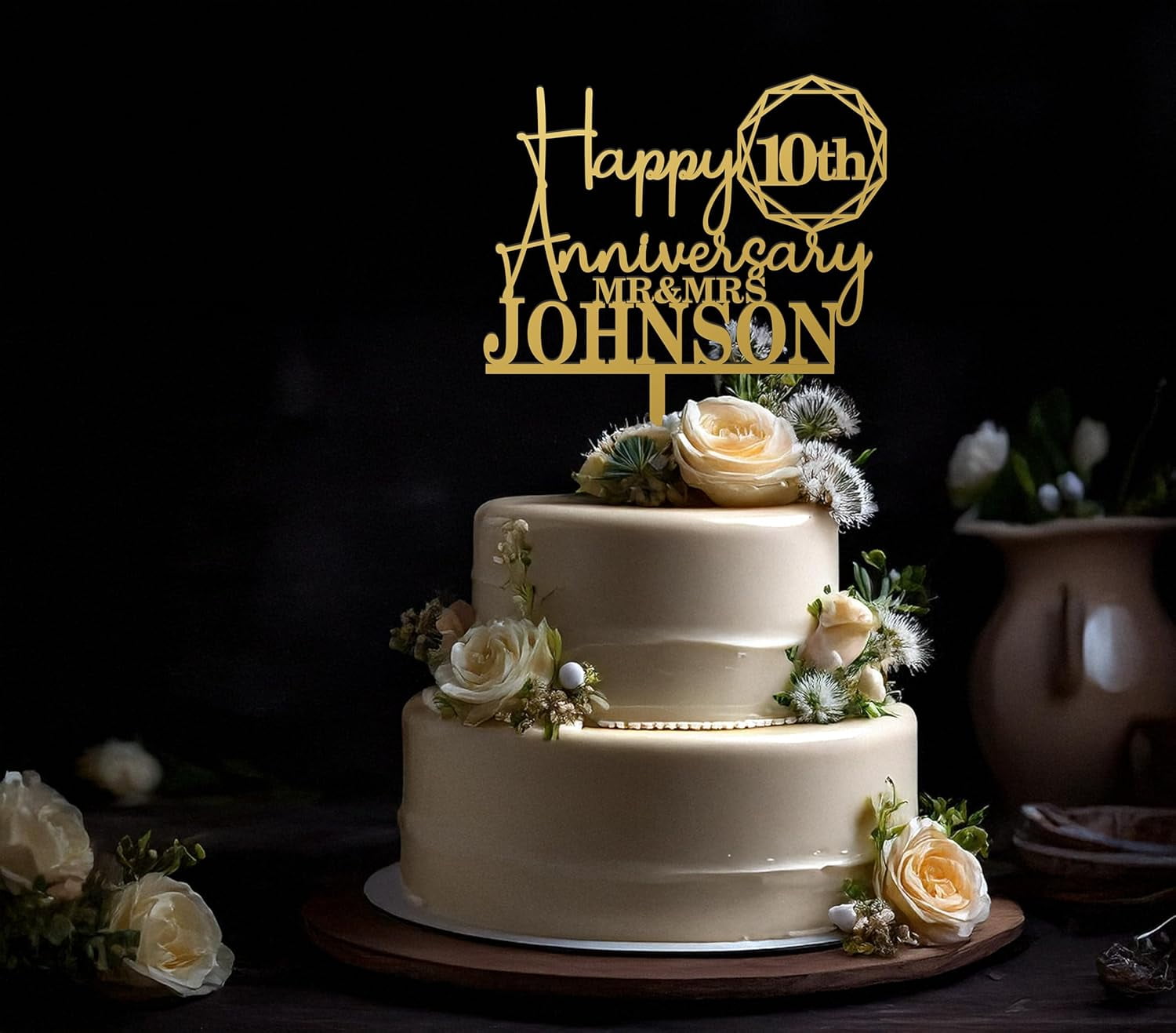 Anniversary Cake Topper- Personalized Rustic 50th cake topper, golden ...