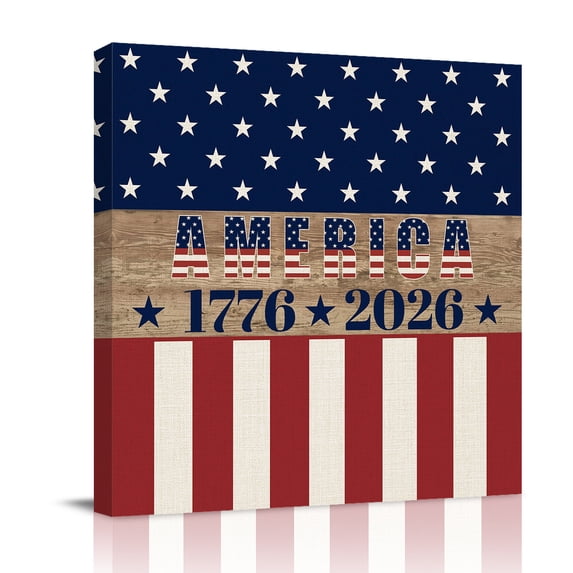 Anniversary Canvas Wall Art for Living Room, USA Flag Red Striped Blue ...