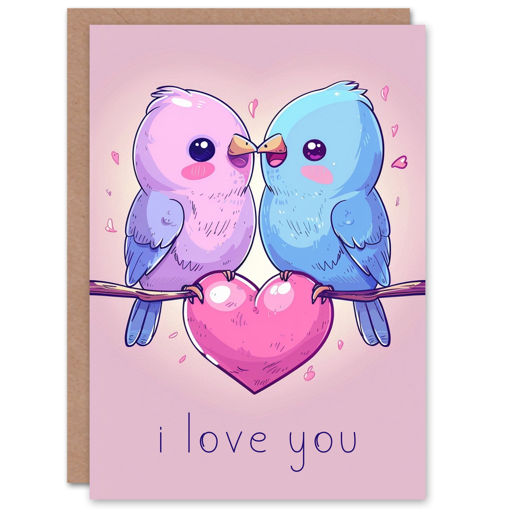 Anniversary Card Adorable Kawaii Birds Cartoon Kissing Love You For Him ...