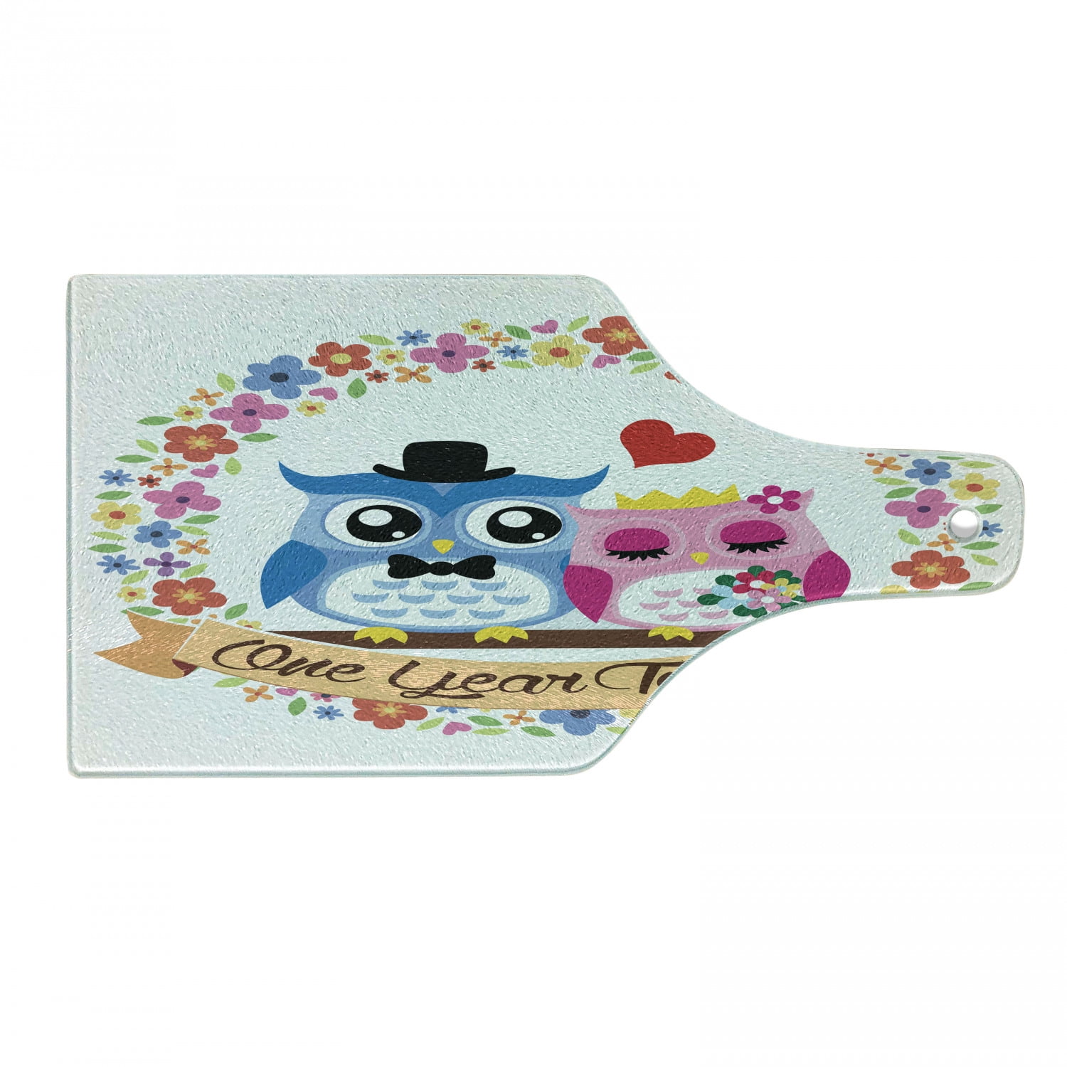 Anniversary Cutting Board, Year Together Lettering with Owl Couple in ...