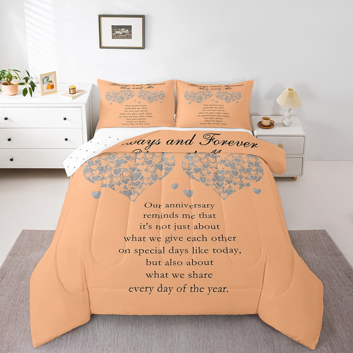 Anniversary Day Comforter Sets Full Size,Love Heart Bedding Set Teens ...