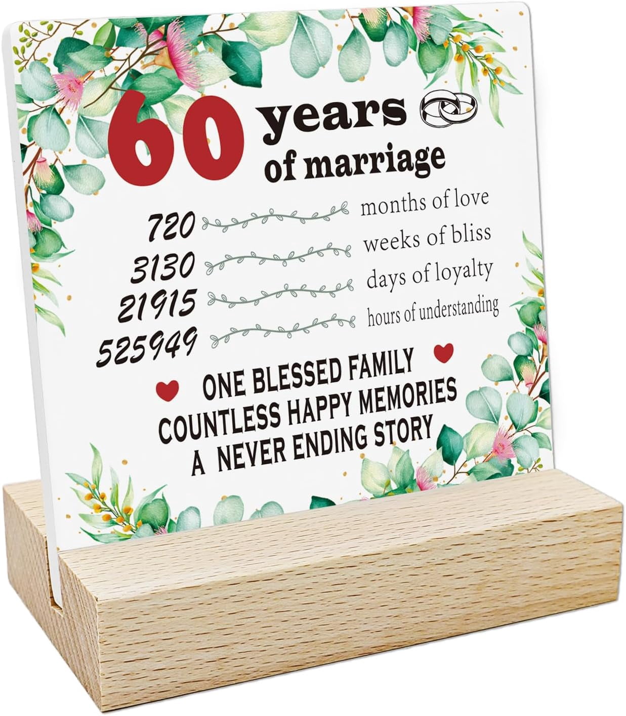 Anniversary Decor Gifts For Couple 60 Years Of Marriage Ceramic Plaque ...