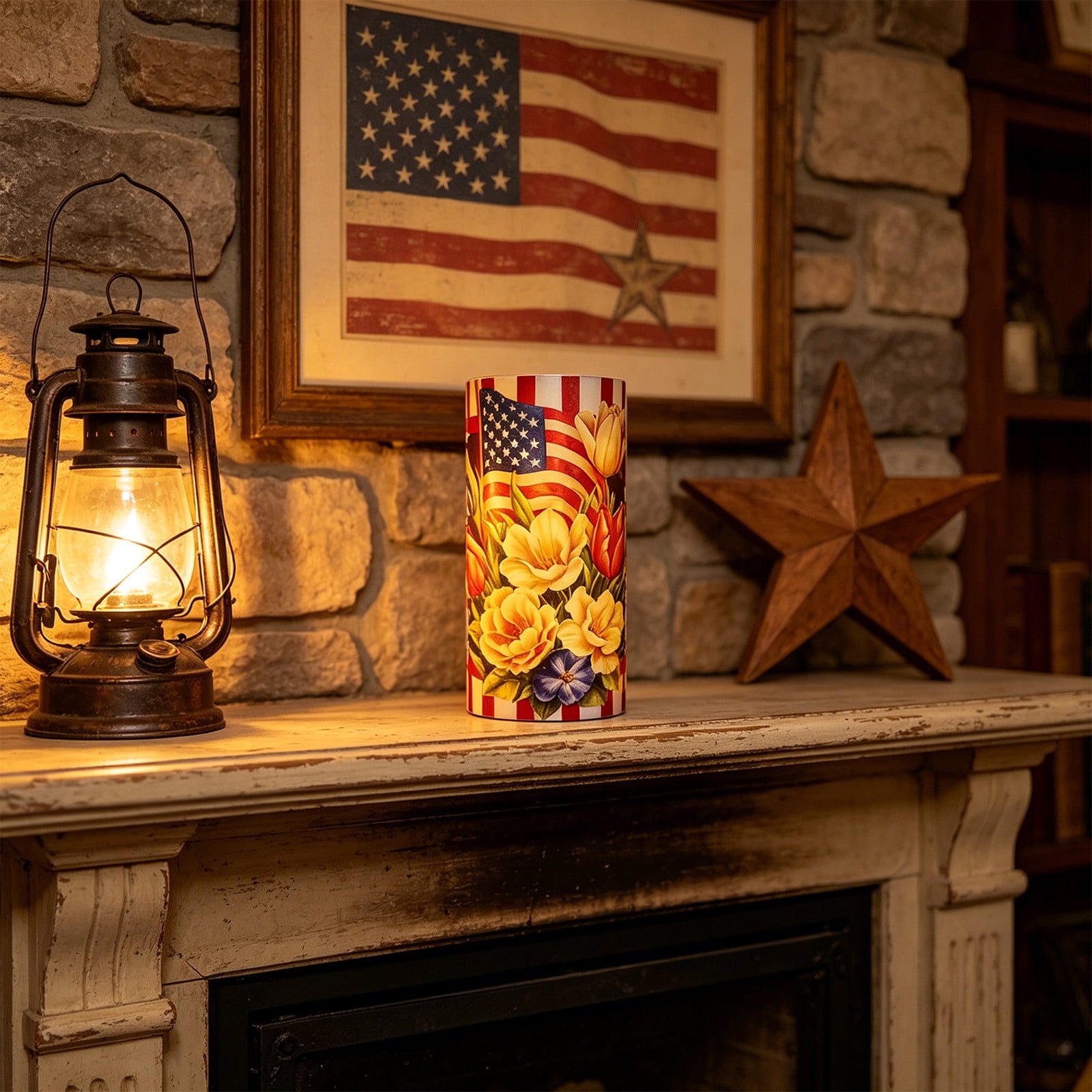 Anniversary Flag LED Candle Set, Motif Pattern Flameless Cylindrical ...