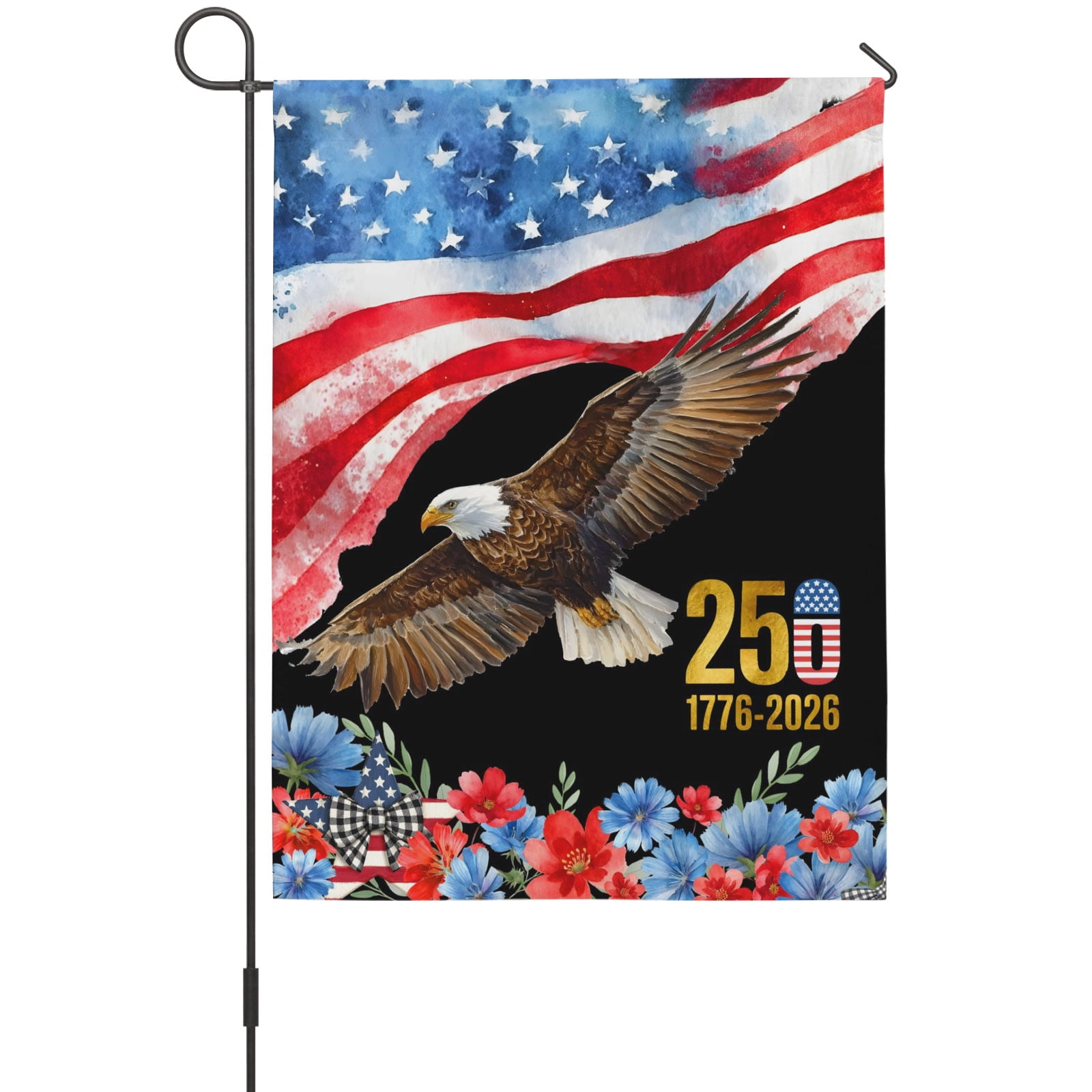 Anniversary Garden Flags For Outdoor, Bald Eagle US Flag Floral Black ...