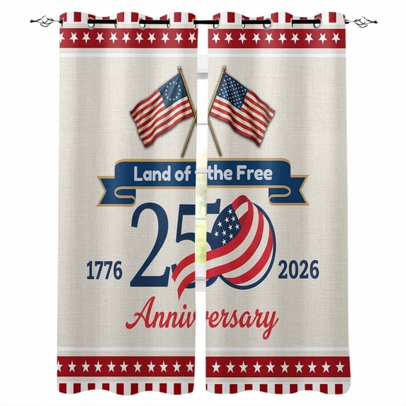 Anniversary Kitchen Curtains America Patriotic Blue Red Vintage Beige ...
