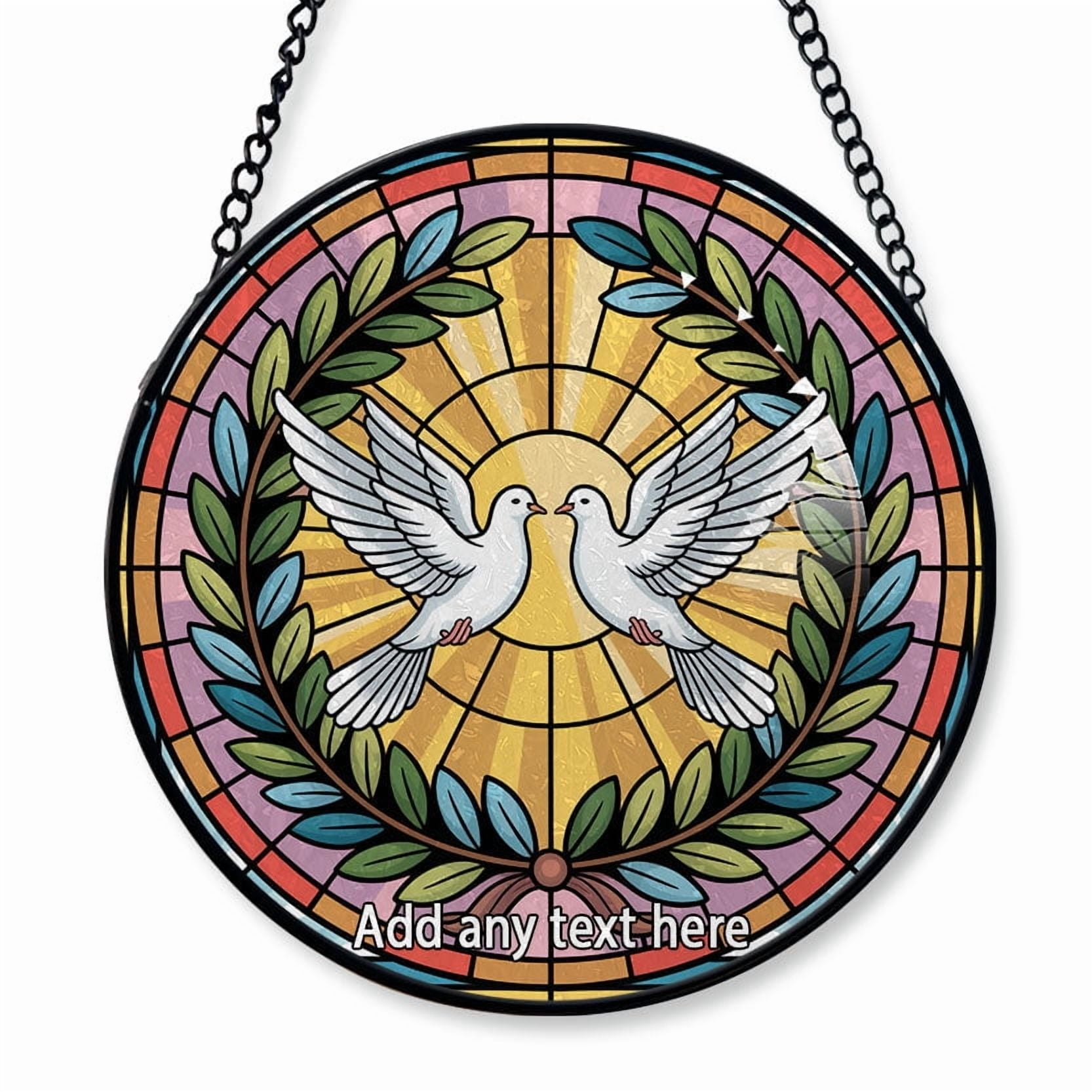 Anniversary & Milestones Golden Laurel Stained Glass Suncatcher Window ...